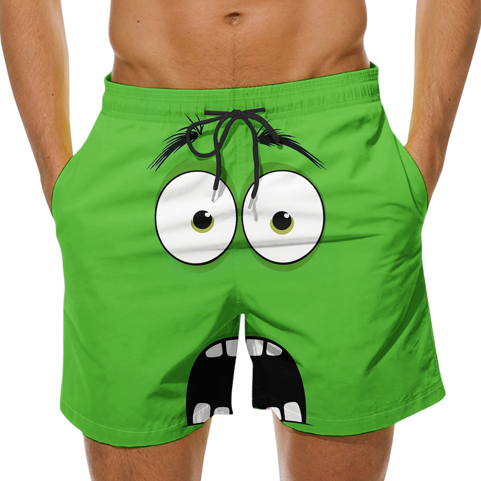 Ceisia Men's Shocked Emoji Print Beach Shorts 4-Way Stretch Drawstring ...