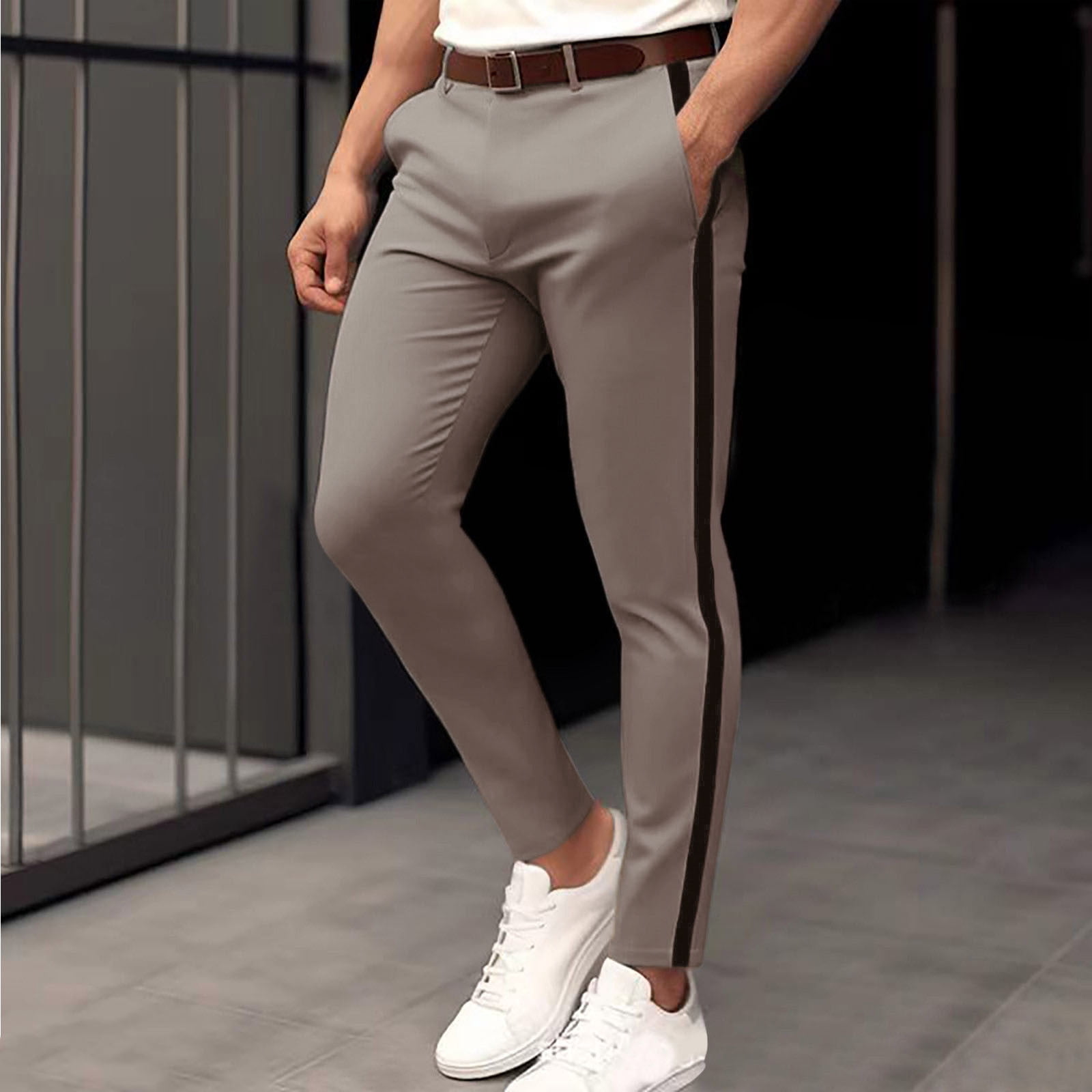 Ceisia Men's Slim Fit Casual Dress Pants | Side Stripe Light Business ...