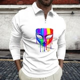 Ceisia Men's Slim-Fit Long-Sleeve Zip Polo Shirt with Graffiti Mask ...