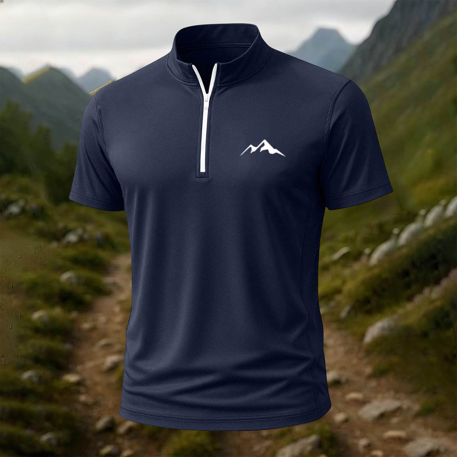 Ceisia Men's Slim Fit Short Sleeve Half-Zip Sports Top Simple Mountain ...