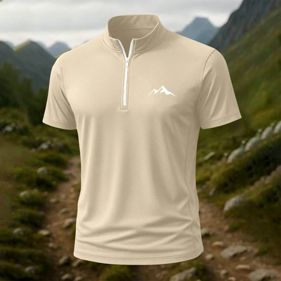 Ceisia Men's Slim Fit Short Sleeve Half-Zip Sports Top Simple Mountain ...