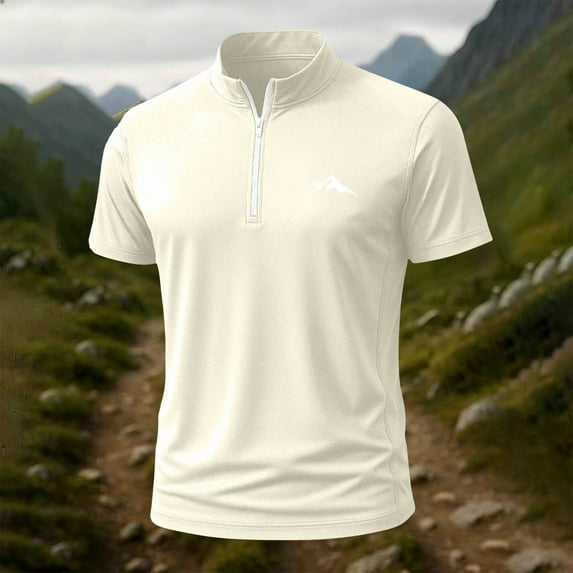 Ceisia Men's Slim Fit Short Sleeve Half-Zip Sports Top Simple Mountain ...