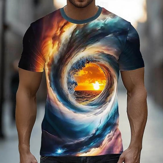 Ceisia Men's Slim Fit Short Sleeve T-Shirt 3D Natural Landscape Print ...