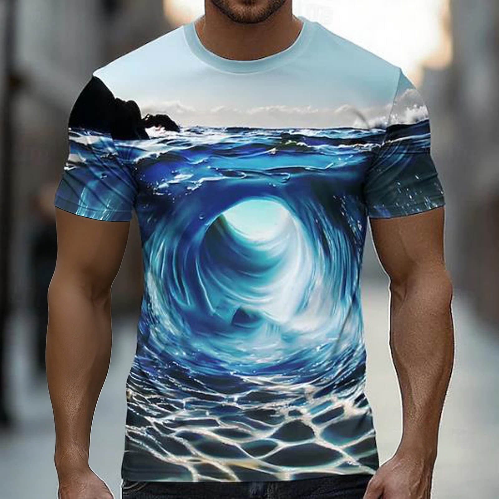 Ceisia Men's Slim Fit Short Sleeve T-Shirt 3D Natural Landscape Print ...