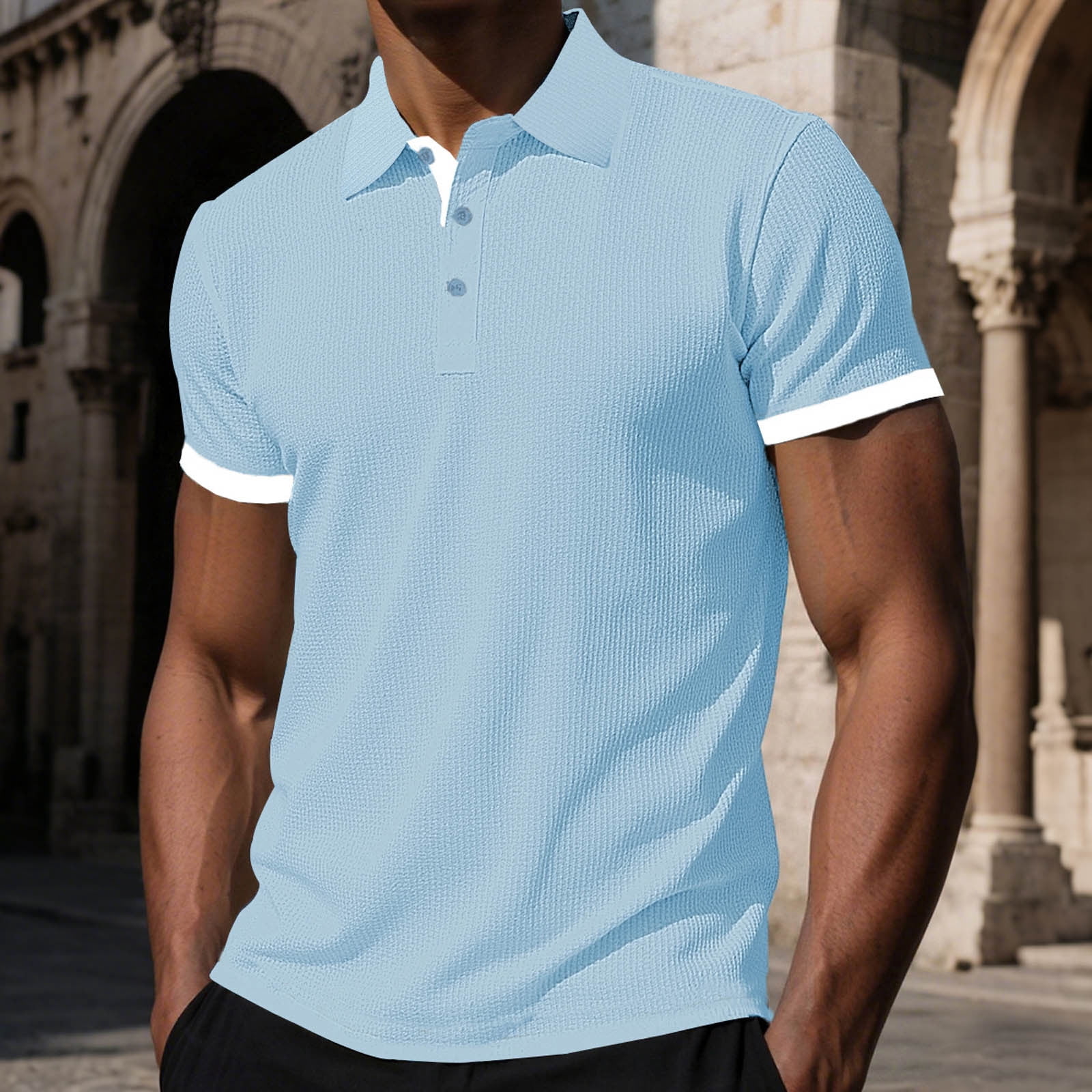 Ceisia Men's Slim Fit Short Sleeve Turndown Collar Jacquard Polo Shirt ...