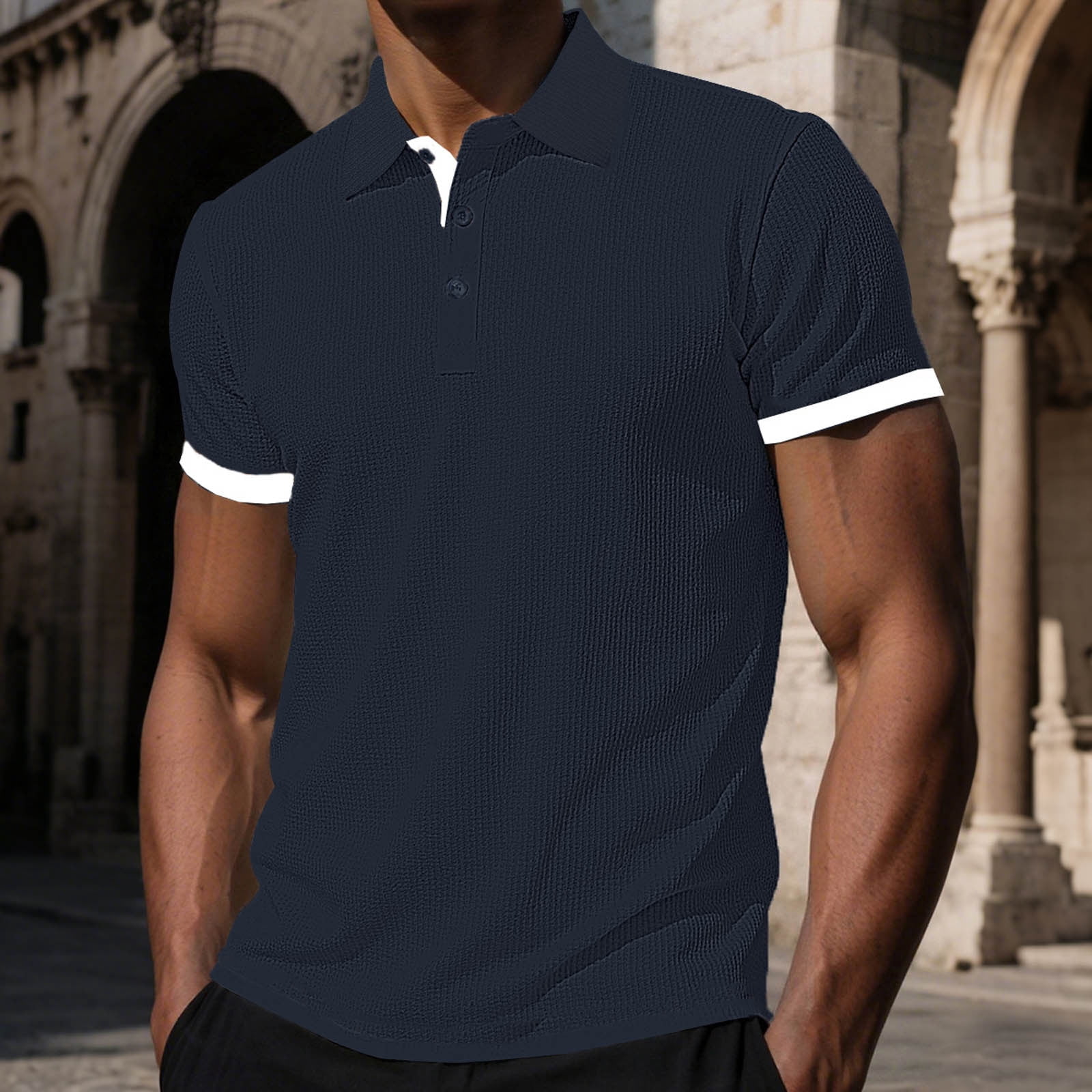 Ceisia Men's Slim Fit Short Sleeve Turndown Collar Jacquard Polo Shirt ...