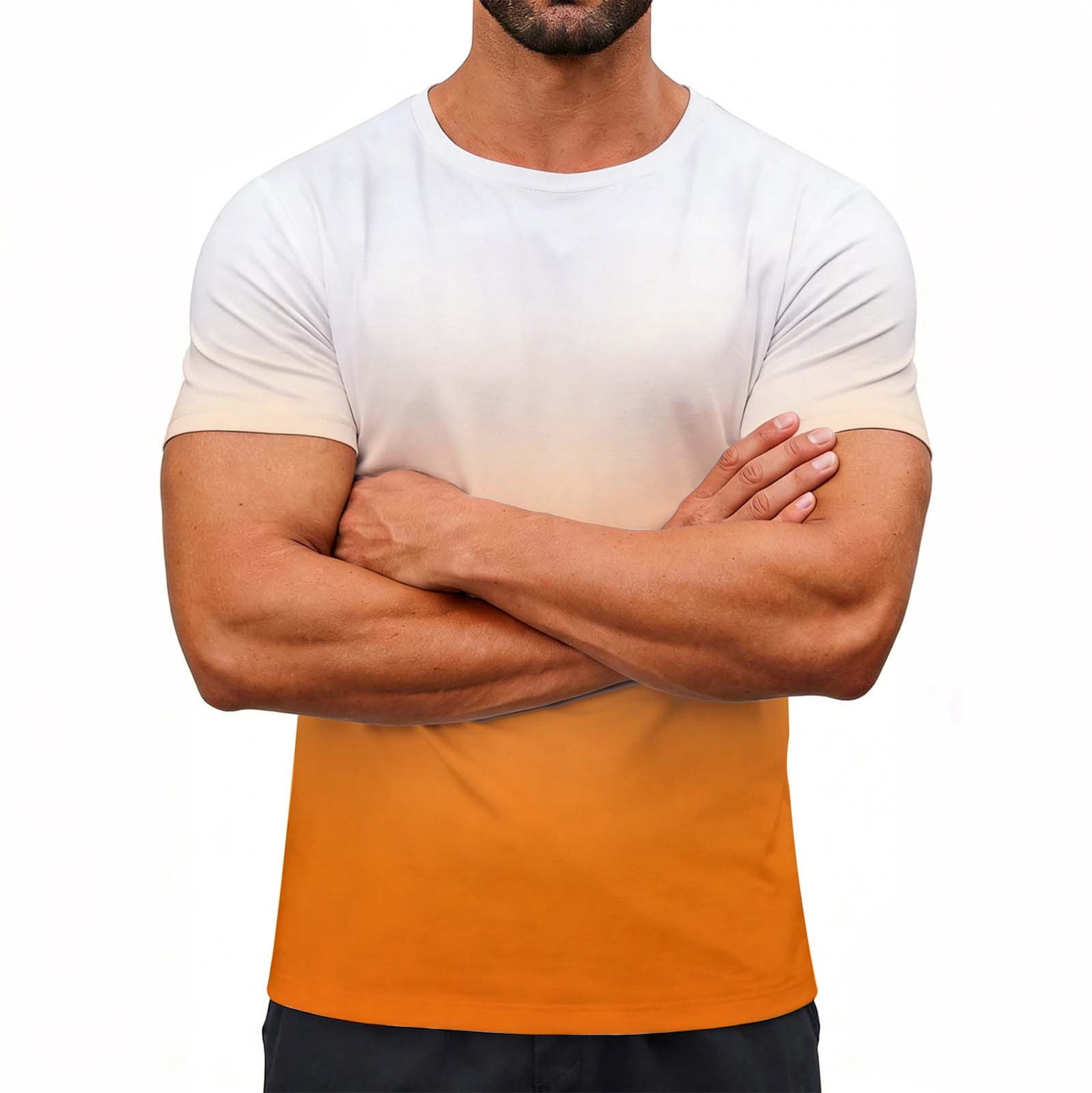 Ceisia Men's Slim Fit White-Orange Gradient Print Crew Neck T-Shirts ...