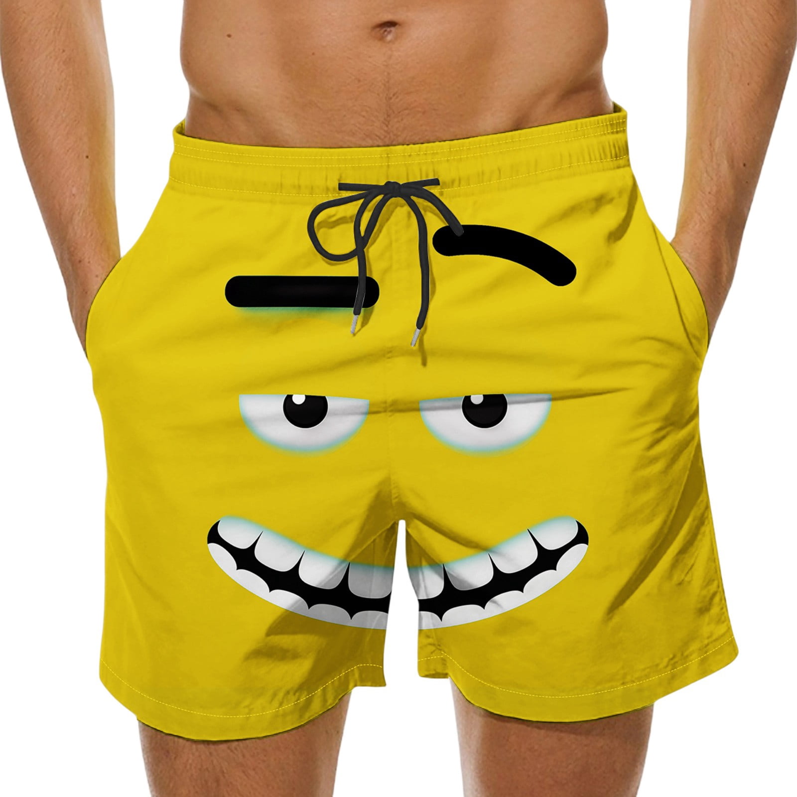Ceisia Men's Sneaky Grin Emoji Print Beach Shorts 4-Way Stretch ...