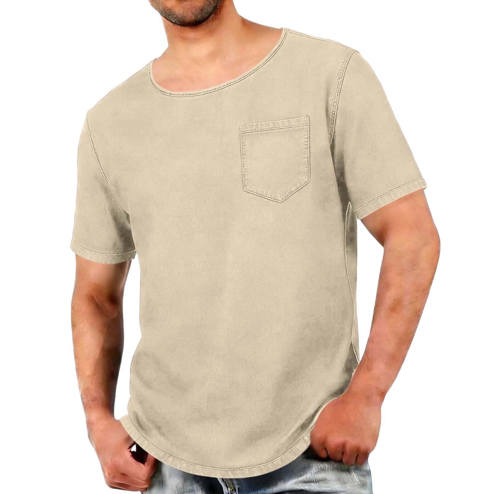 Ceisia Men's Solid Color Imitation Denim T-Shirt with Round Neck Short ...