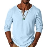 Ceisia Men's Solid Color Long Sleeve Henley Shirt Casual Button Detail ...