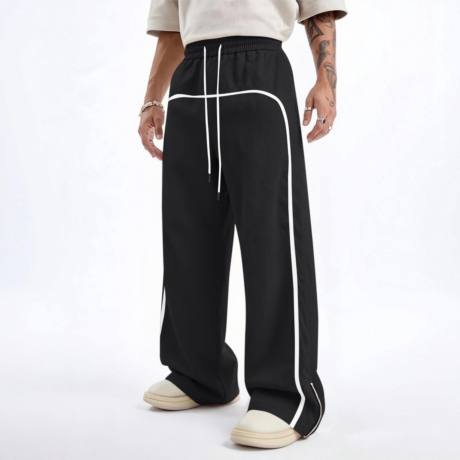 Ceisia Men's Solid Color Loose Wide Leg Athletic Pants with Elastic ...