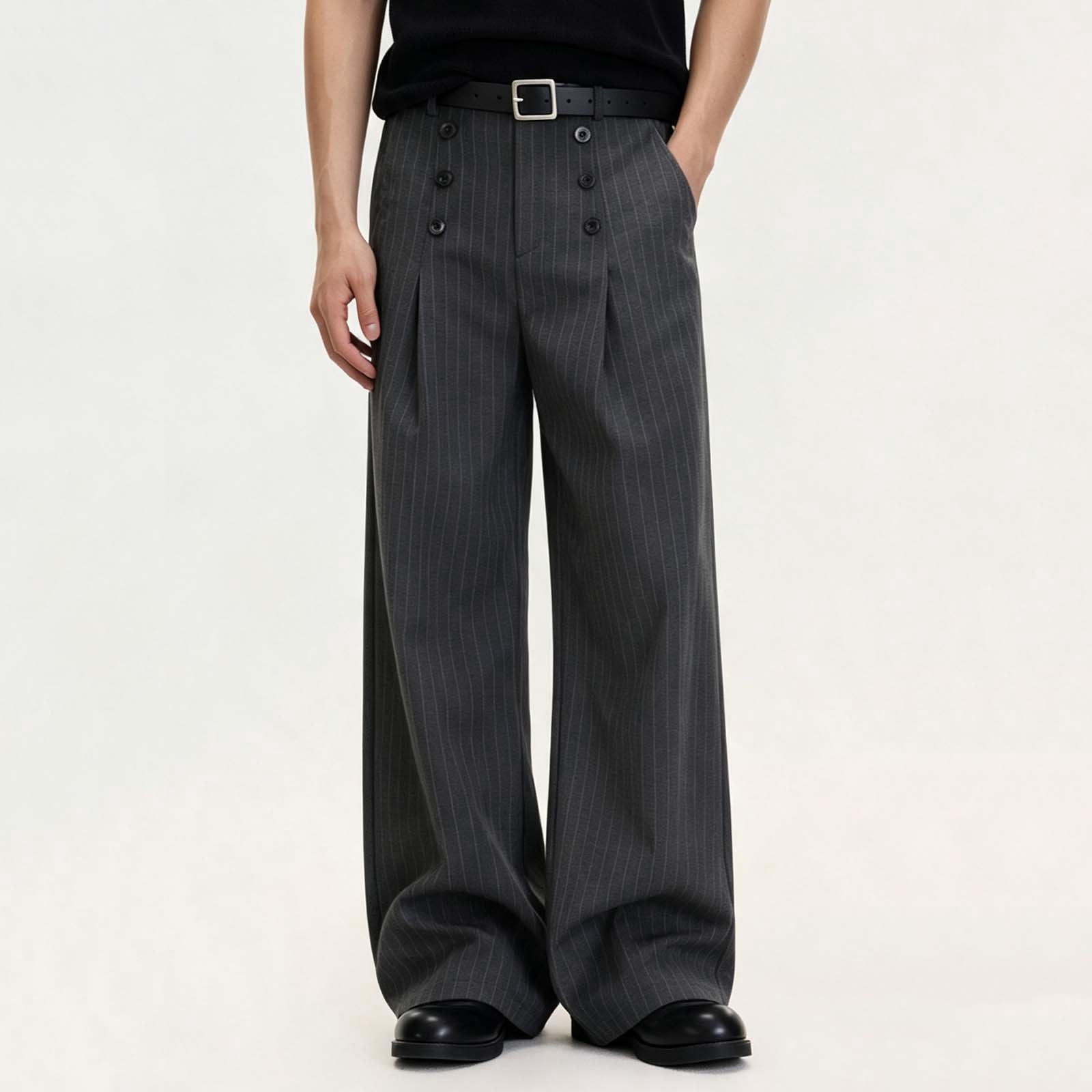 Ceisia Men's Solid High Waist Wide Leg Pleated Dress Pants Business ...