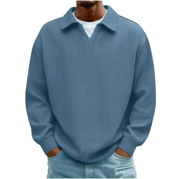 Ceisia Men's Spring Casual Solid Color Round Neck Long Sleeve Shirt ...