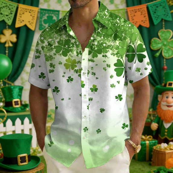 Ceisia Men's St. Patrick's Day Clover Print Short Sleeve Button-Down ...