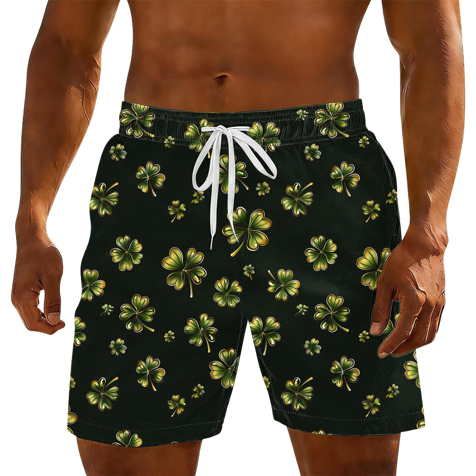Ceisia Men's St. Patrick's Day Clover Print Swim Trunks Up to 5XL Plus ...