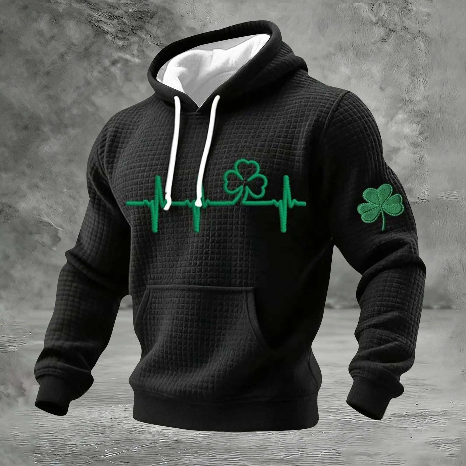 Ceisia Men's St. Patrick's Day EKG Four-Leaf Clover Hoodie | Waffle ...
