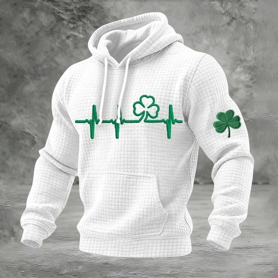 Ceisia Men's St. Patrick's Day EKG Four-Leaf Clover Hoodie | Waffle ...