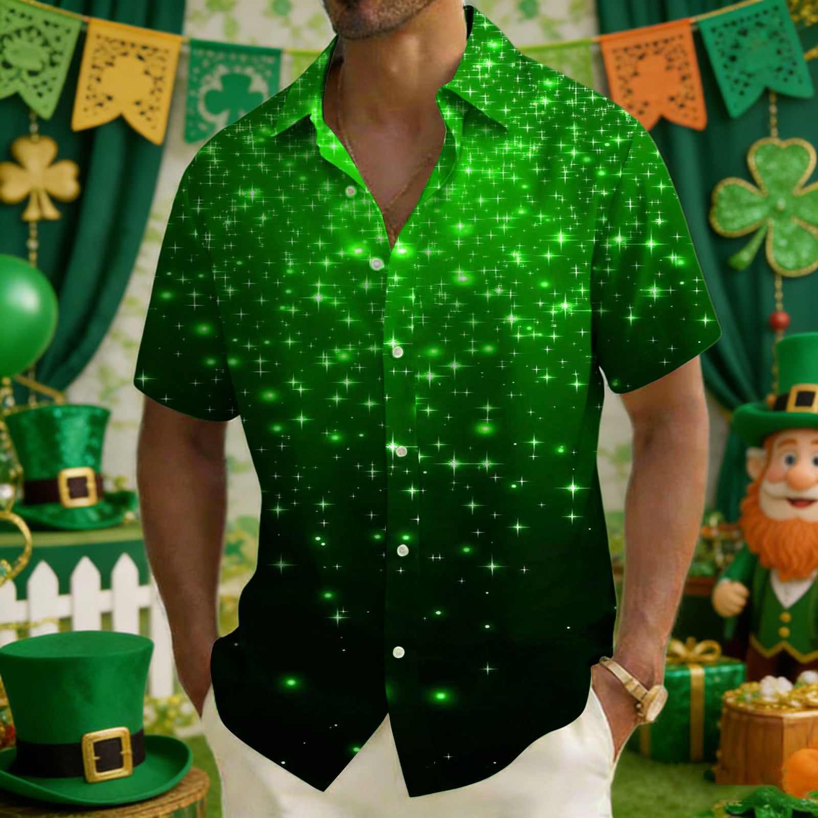 Ceisia Men's St. Patrick's Day Glow Star Gradient Print Regular Fit ...