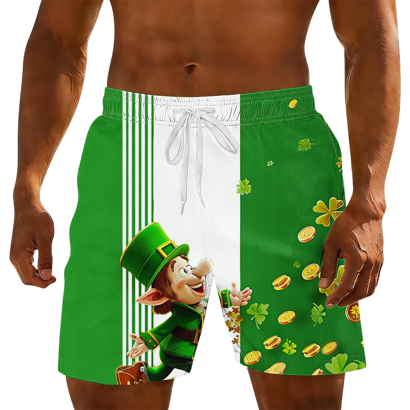 Ceisia Men's St. Patrick's Day Leprechaun Print Swim Trunks Up to 5XL ...