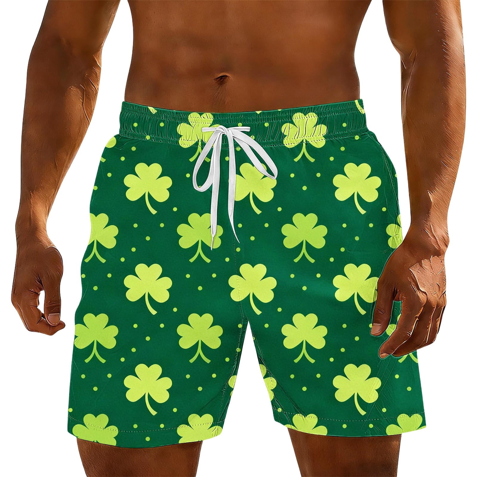 Ceisia Men's St. Patrick's Day Neon Green Clover & Dot Print Swim ...
