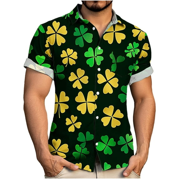 Ceisia Men's St. Patrick's Day Short Sleeve Shirt Clover Print Regular ...
