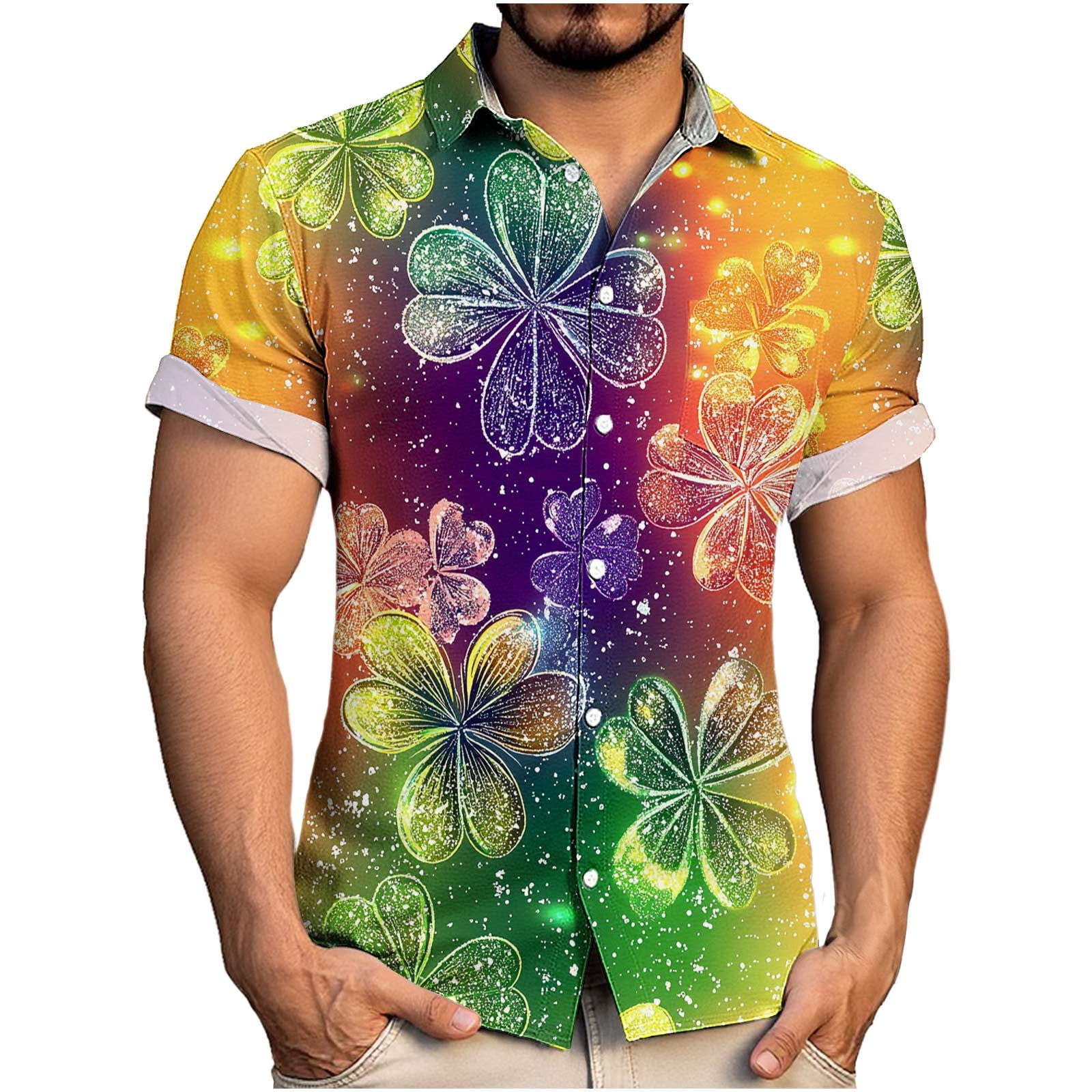 Ceisia Men's St. Patrick's Day Short Sleeve Shirt Clover Print Regular ...