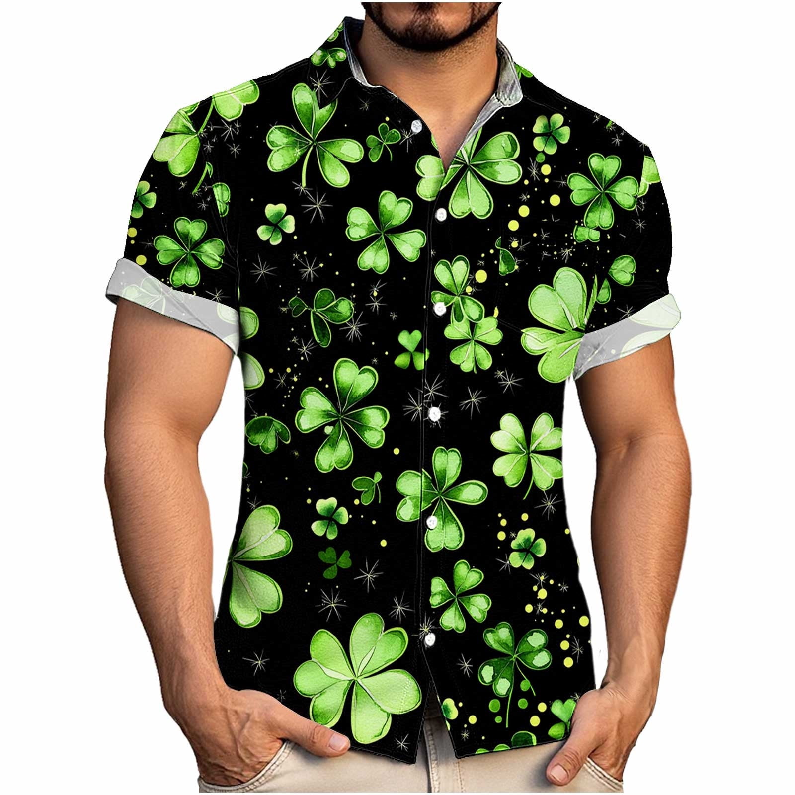 Ceisia Men's St. Patrick's Day Short Sleeve Shirt Clover Print Regular ...