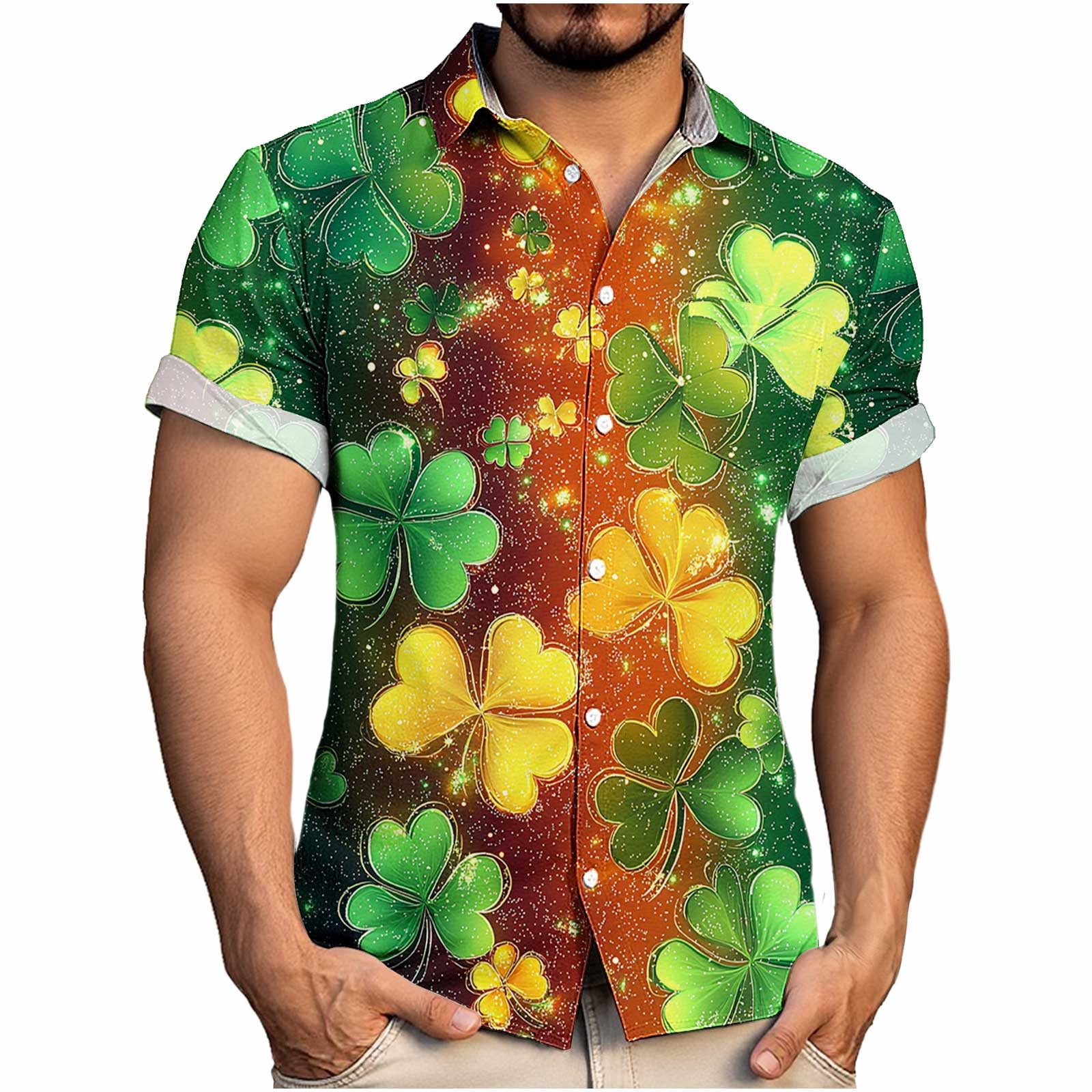 Ceisia Men's St. Patrick's Day Short Sleeve Shirt Clover Print Regular ...