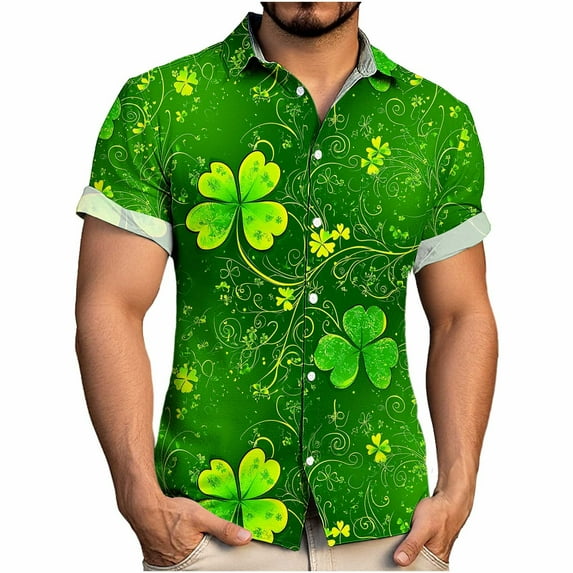 Ceisia Men's St. Patrick's Day Short Sleeve Shirt Clover Print Regular ...