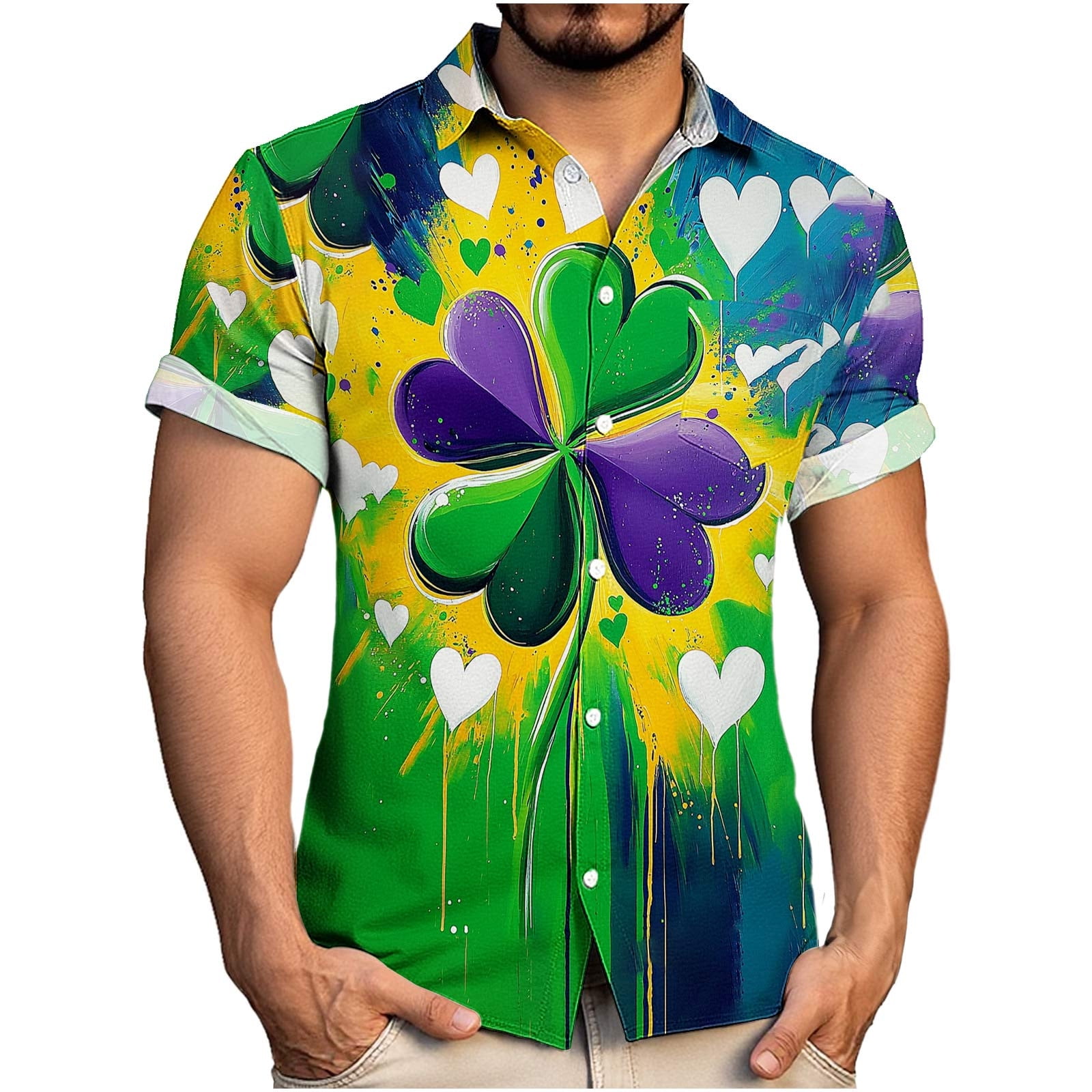 Ceisia Men's St. Patrick's Day Short Sleeve Shirt Clover Print Regular ...