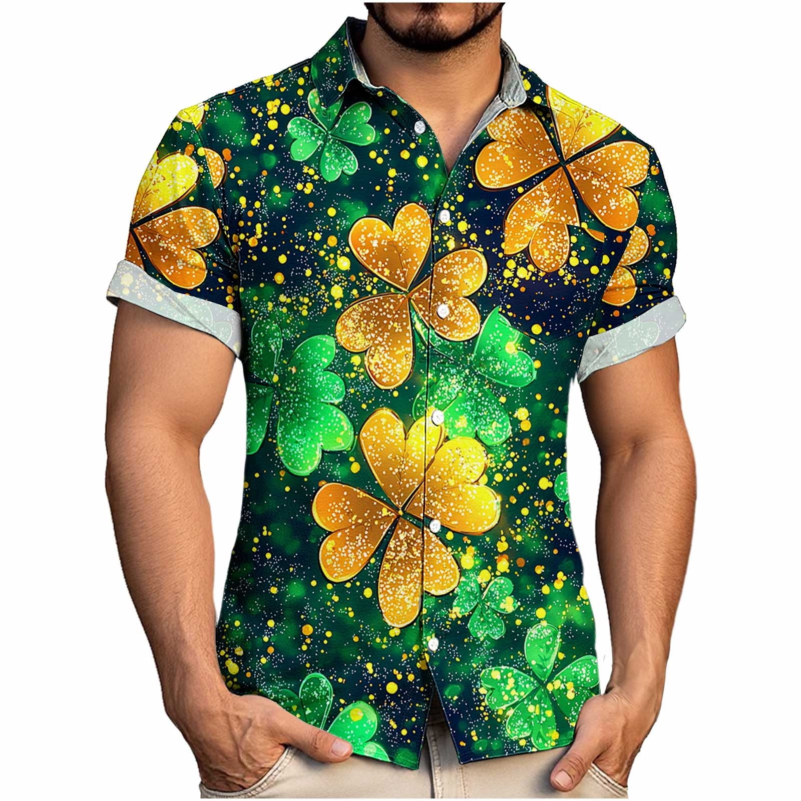 Ceisia Men's St. Patrick's Day Short Sleeve Shirt Clover Print Regular ...
