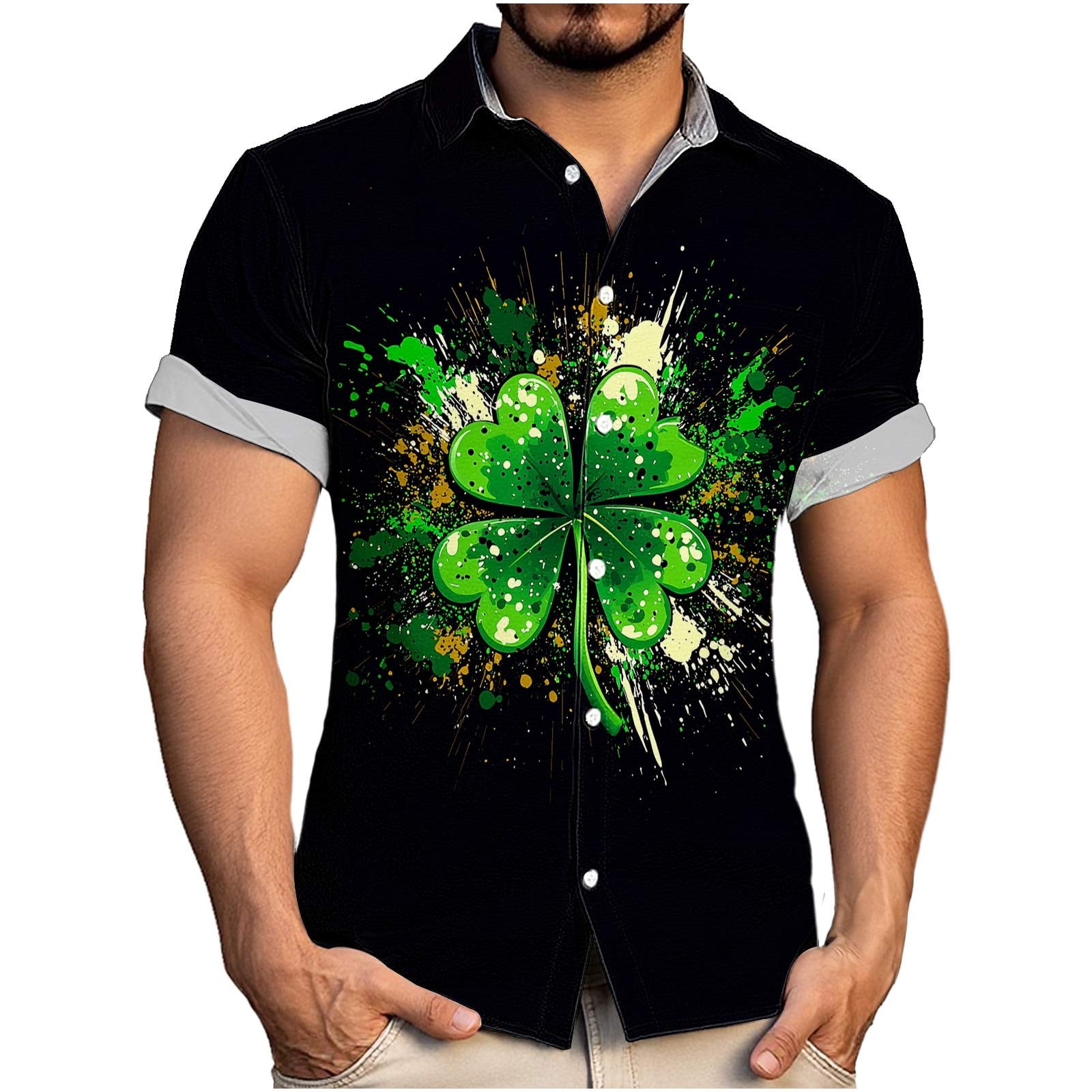 Ceisia Men's St. Patrick's Day Short Sleeve Shirt Clover Print Regular ...