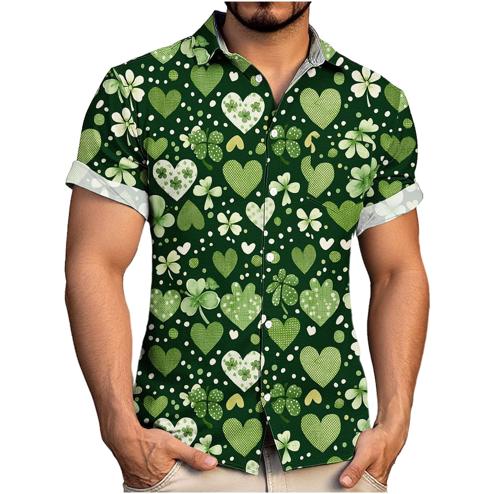 Ceisia Men's St. Patrick's Day Short Sleeve Shirt Clover Print Regular ...