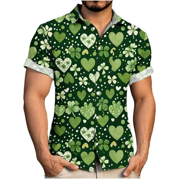 Ceisia Men's St. Patrick's Day Short Sleeve Shirt Clover Print Regular ...