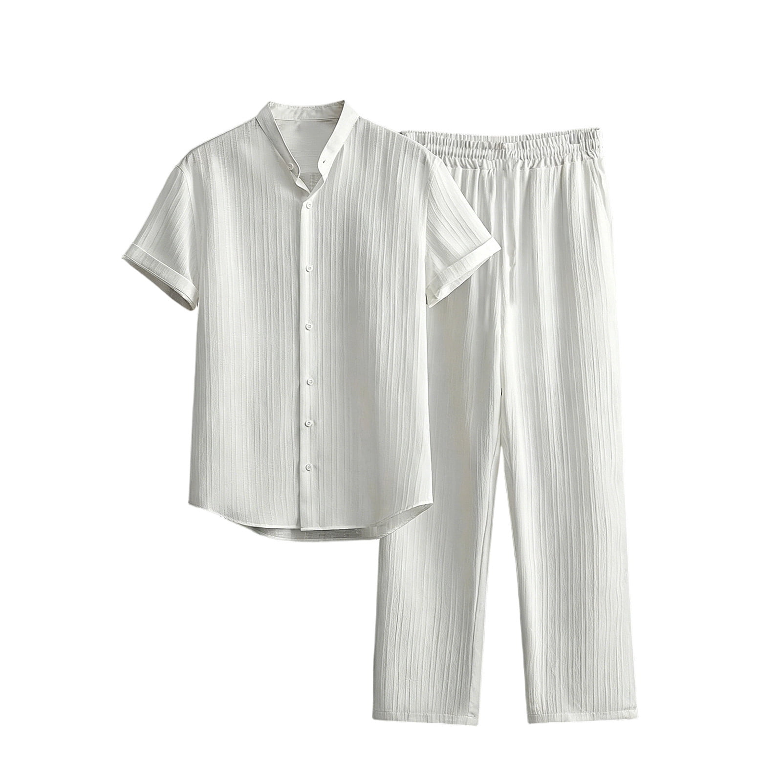 Ceisia Men's Stand Collar Two-Piece Set Short Sleeve Button Shirt and ...