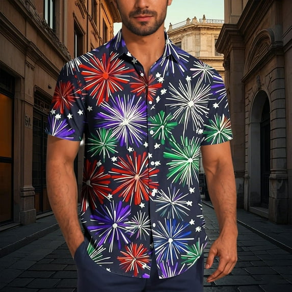 Ceisia Men's Summer Casual Printed Button-Up Turndown Collar/Lapel Gift ...