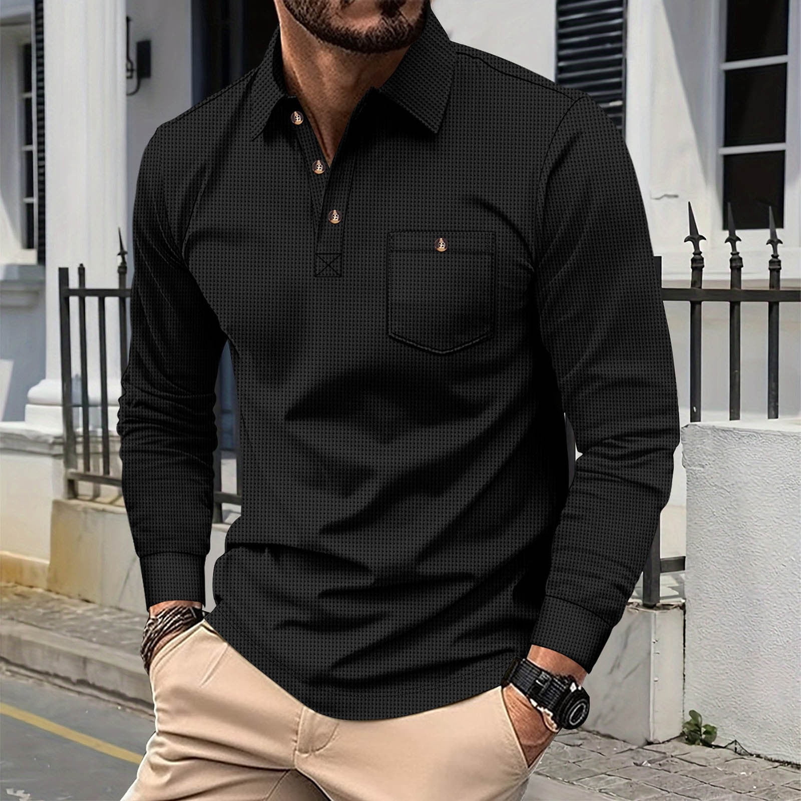 Ceisia Men's Summer Casual Solid Color V-Neck Long Sleeve Top ...