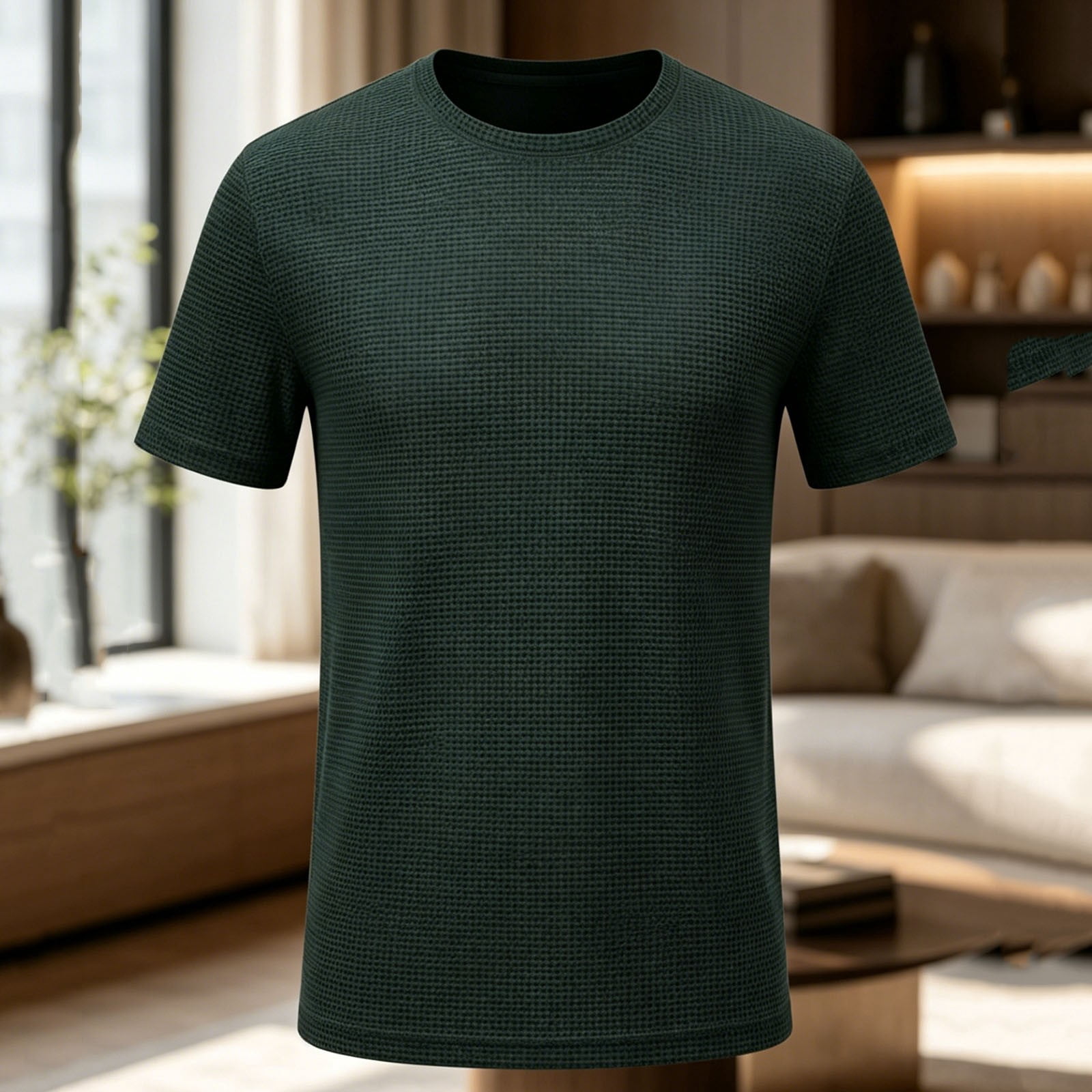 Ceisia Men's Textured Crew Neck T-Shirt Short Sleeve Waffle Knit Fabric ...