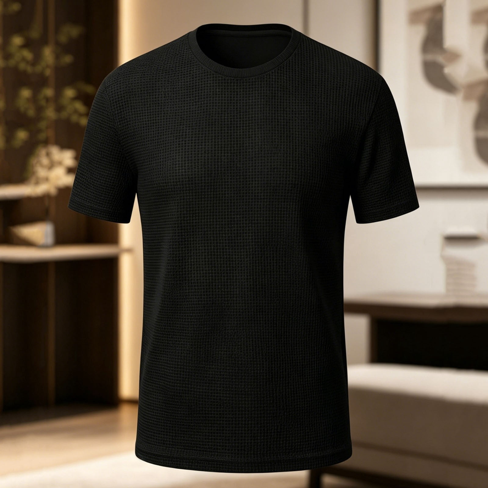 Ceisia Men's Textured Crew Neck T-Shirt Short Sleeve Waffle Knit Fabric ...