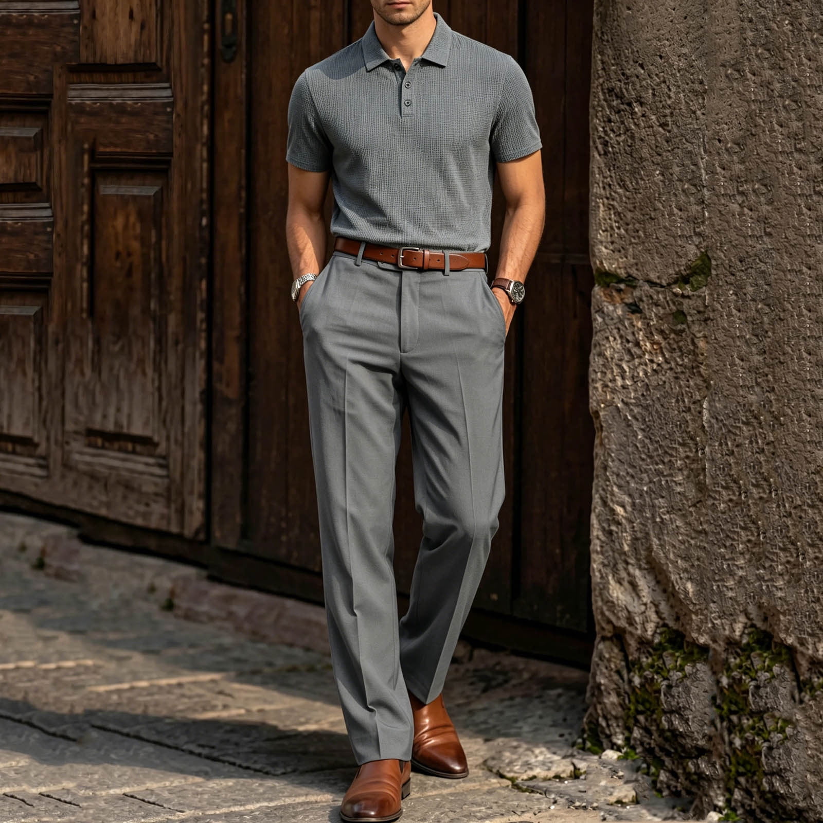Ceisia Men's Textured Knit Polo Shirt Short Sleeve Collared Slim Fit ...