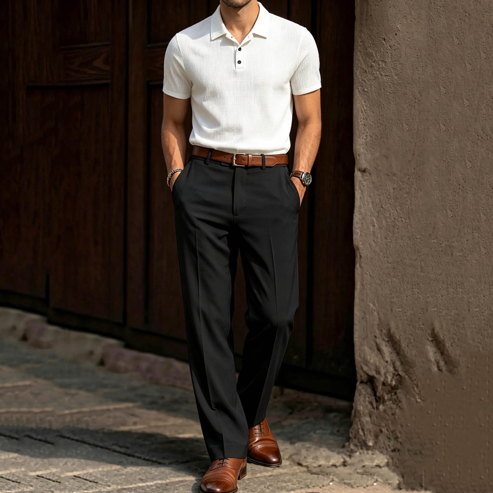Ceisia Men's Textured Knit Polo Shirt Short Sleeve Collared Slim Fit ...