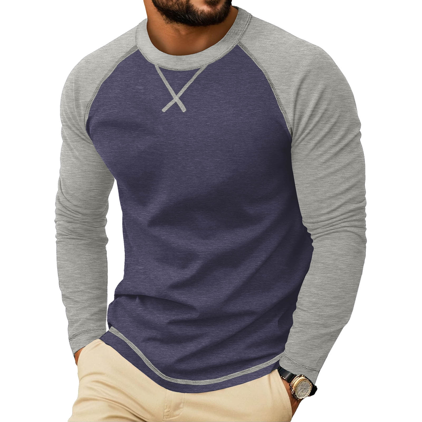 Ceisia Men's Two-Tone Raglan Long Sleeve Crew Neck T-Shirt Multi-Color ...