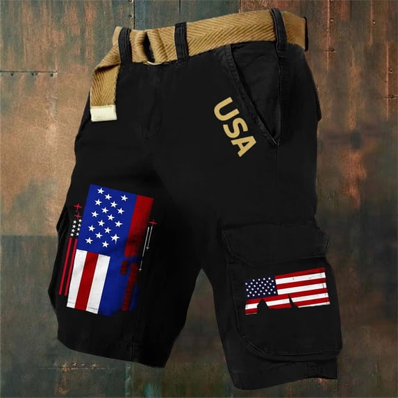 Ceisia Men's USA Flag Cargo Shorts Multi Pocket Casual Outdoor ...