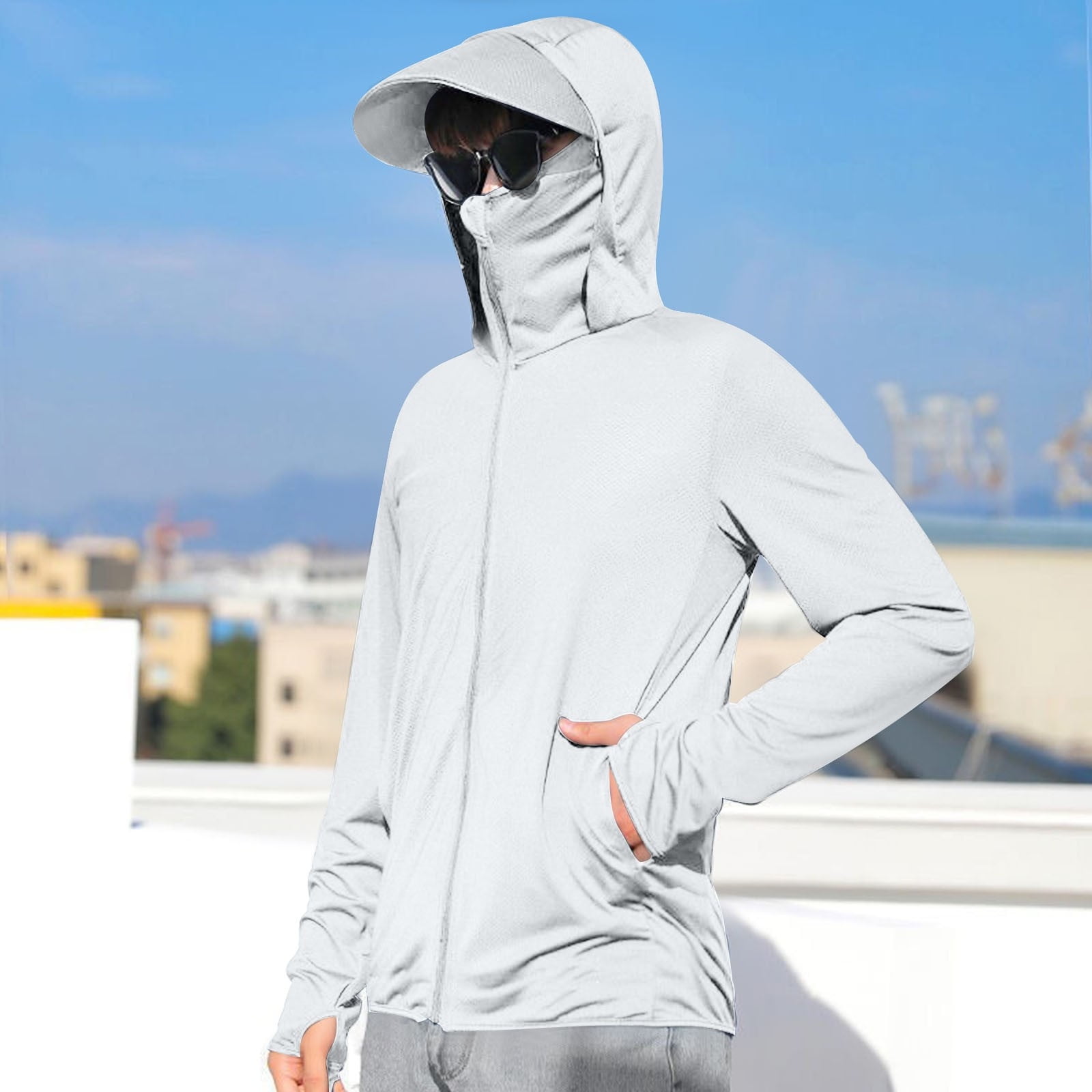 Ceisia Men's UV Protection Ice Silk Full-Zip Hooded Jacket with Face ...