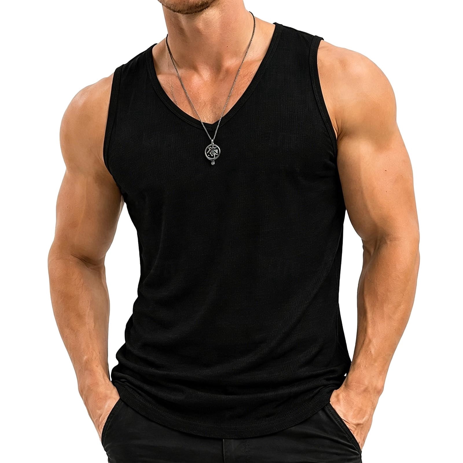 Ceisia Men's V Neck Sleeveless Tank Top Casual Lightweight Breathable ...