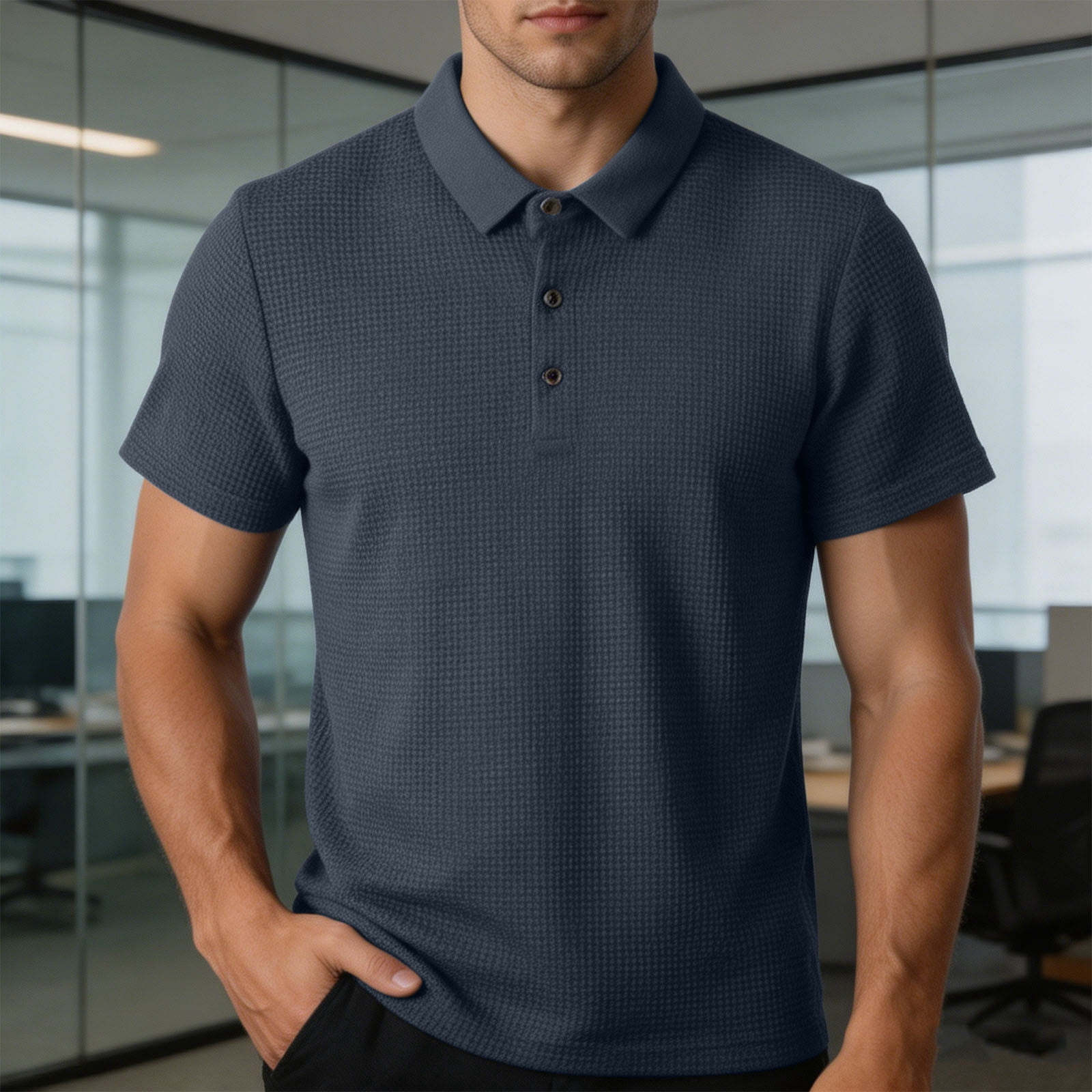 Ceisia Men's Waffle Knit Short Sleeve Polo Shirt Army Green XXL Gift ...