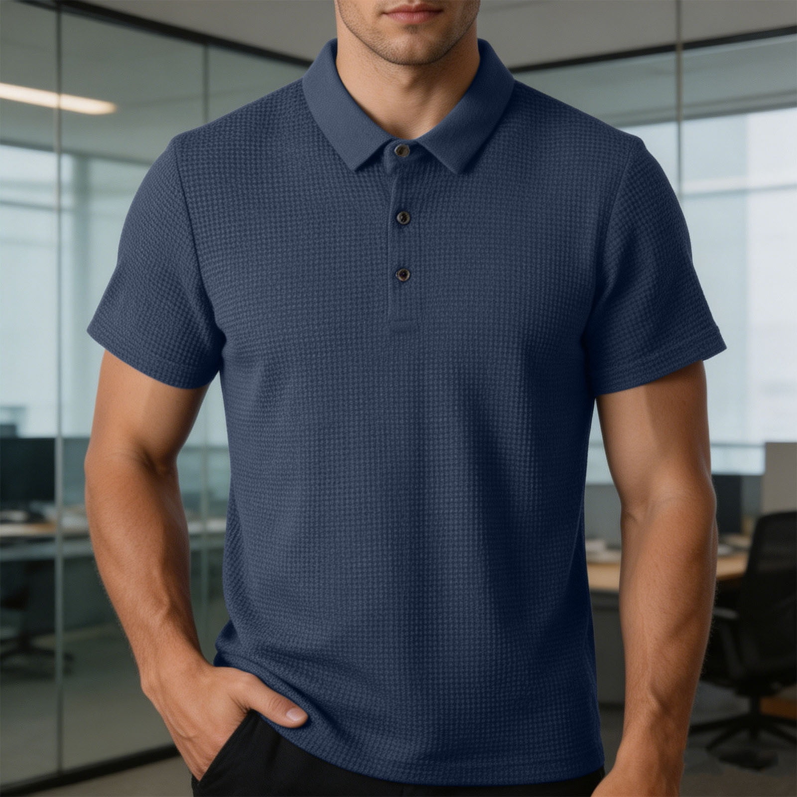 Ceisia Men's Waffle Knit Short Sleeve Polo Shirt Blue XXXL Gift ...