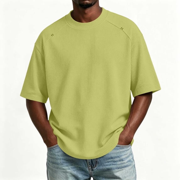 Ceisia Men's Waffle Knit Short Sleeve T Shirt Casual Loose Fit Crew ...