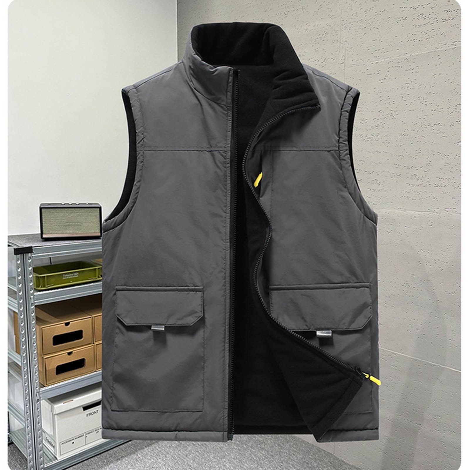 Ceisia Men's fashion solid color zipper vest pocket sleeveless ...