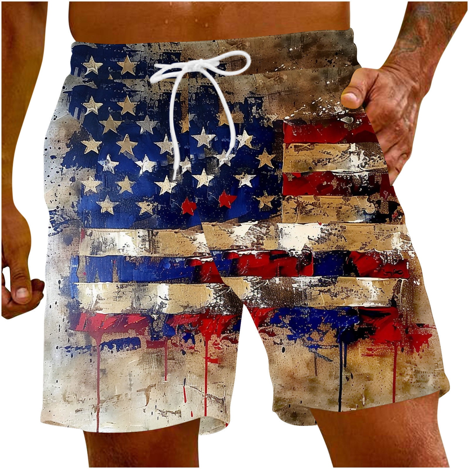 Ceisia Mens American Flag Print Beach Shorts Drawstring Waist Quick Dry ...